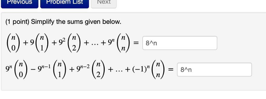 Solved Previous Problem List Next (1 point) Simplify the | Chegg.com