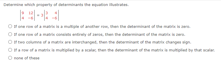 Solved Determine which property of determinants the equation | Chegg.com