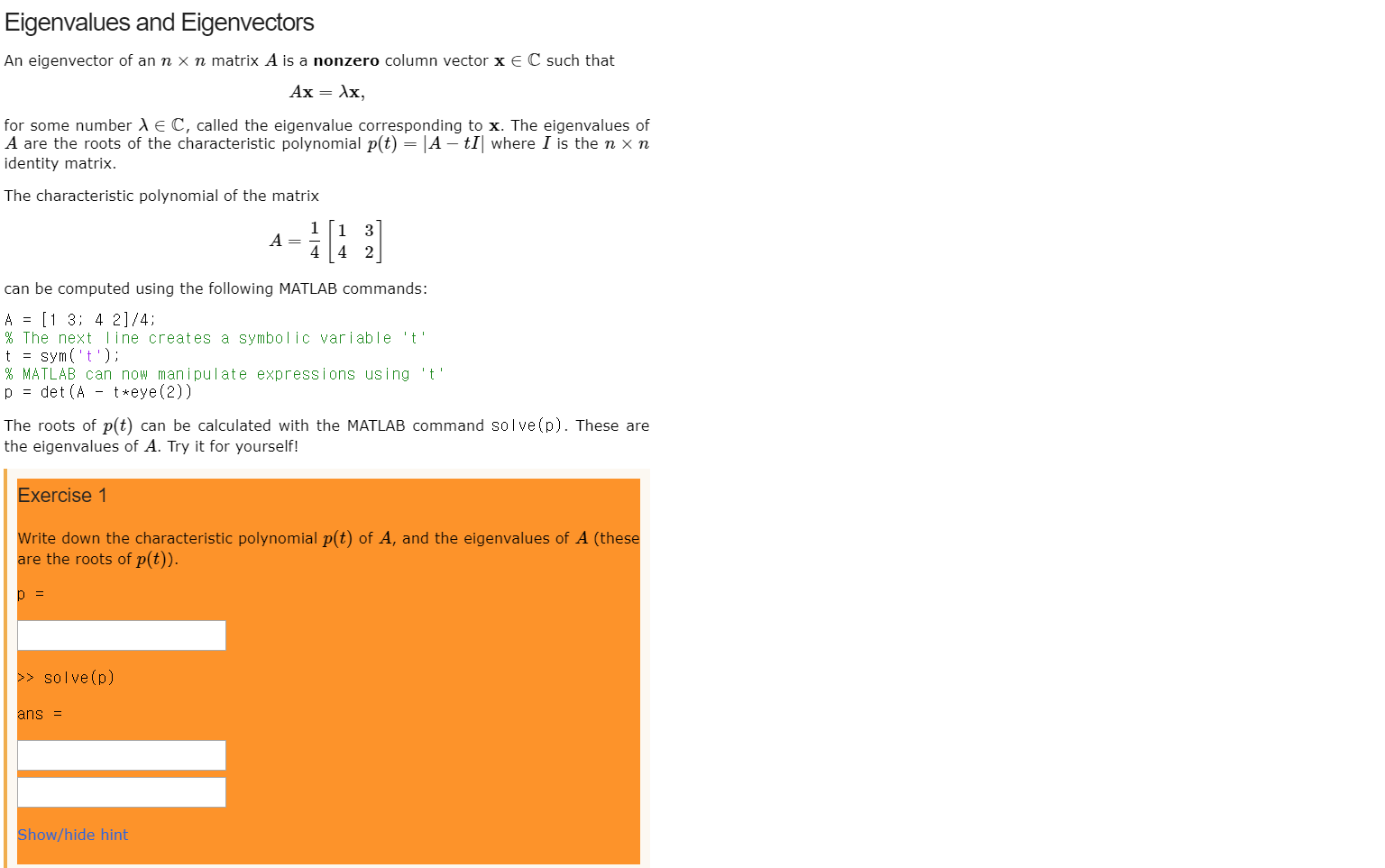 Solved Eigenvalues and Eigenvectors An eigenvector of an n x | Chegg.com