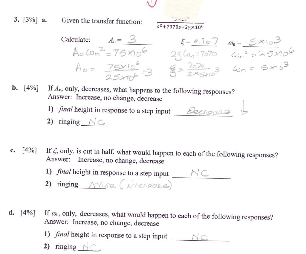 Solved 3. [3%] a. Given the transfer function: | Chegg.com