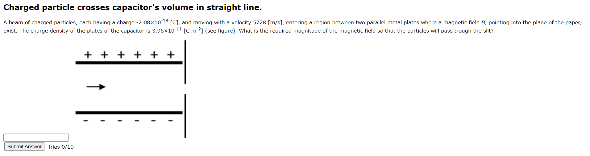 Charged particle crosses capacitor's volume in | Chegg.com