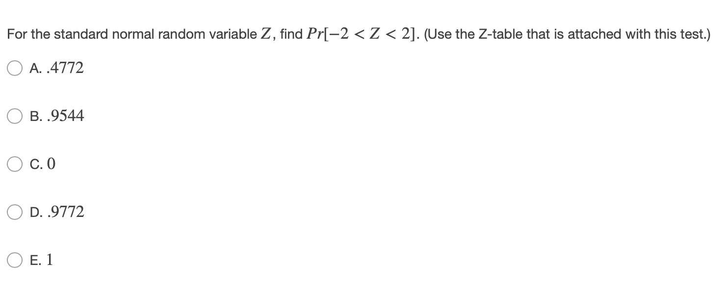 Solved For the standard normal random variable Z, find Pr[-2 | Chegg.com