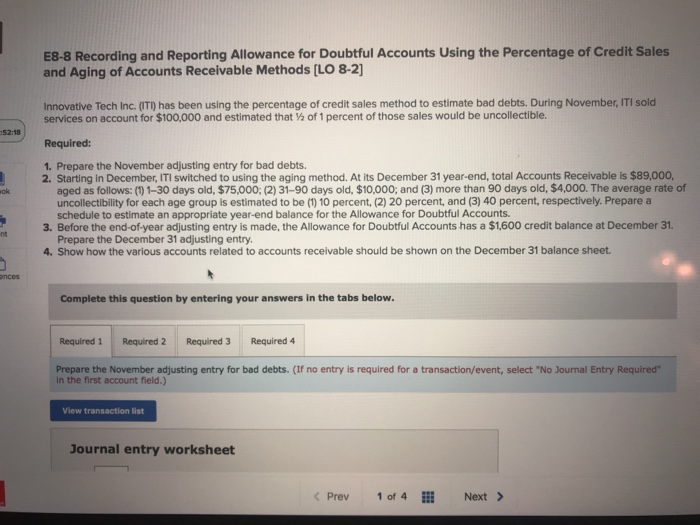 Solved E8-8 Recording and Reporting Allowance for Doubtful | Chegg.com