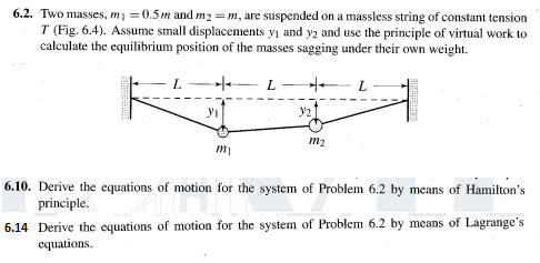 Solved 6.2. Two masses, m1=0.5m and m2=m, are suspended on a | Chegg.com