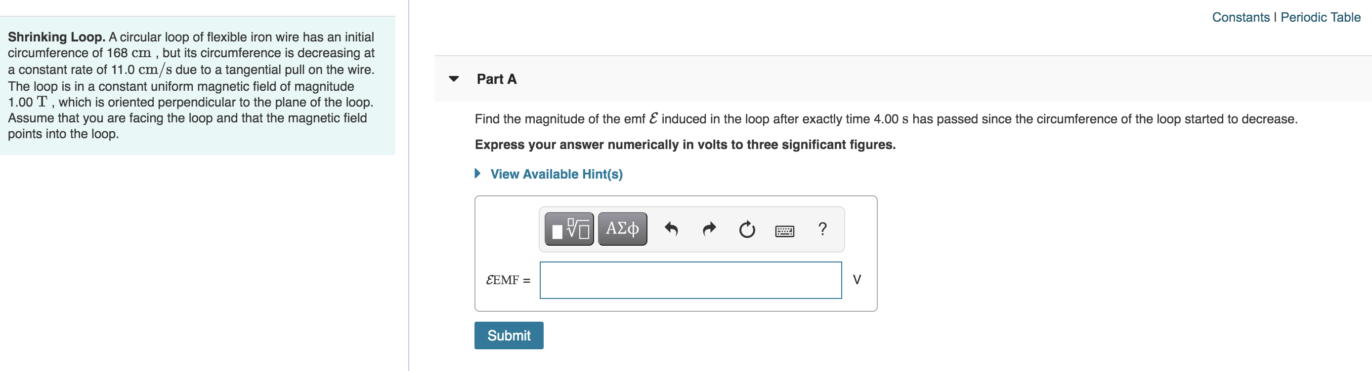 Solved Constants | Periodic Table Part A Shrinking Loop. A | Chegg.com