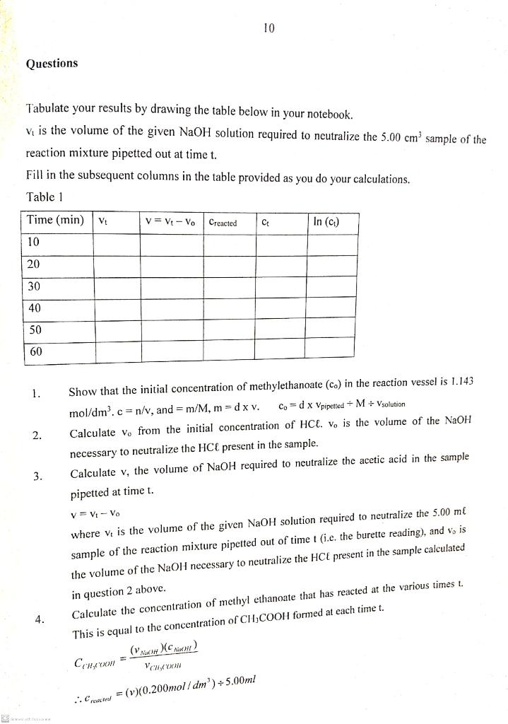 10 Questions Tabulate your results by drawing the | Chegg.com