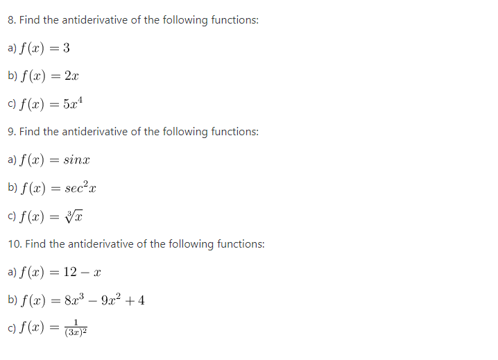 Solved 8. Find the antiderivative of the following | Chegg.com