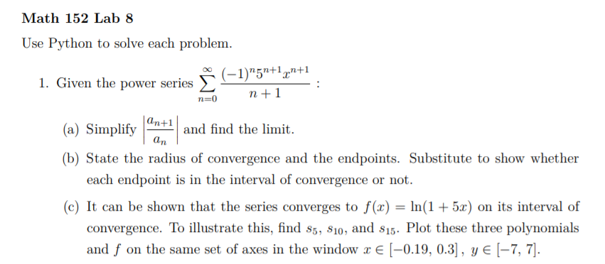 Math 152 Lab 8 Use Python To Solve Each Problem 1 