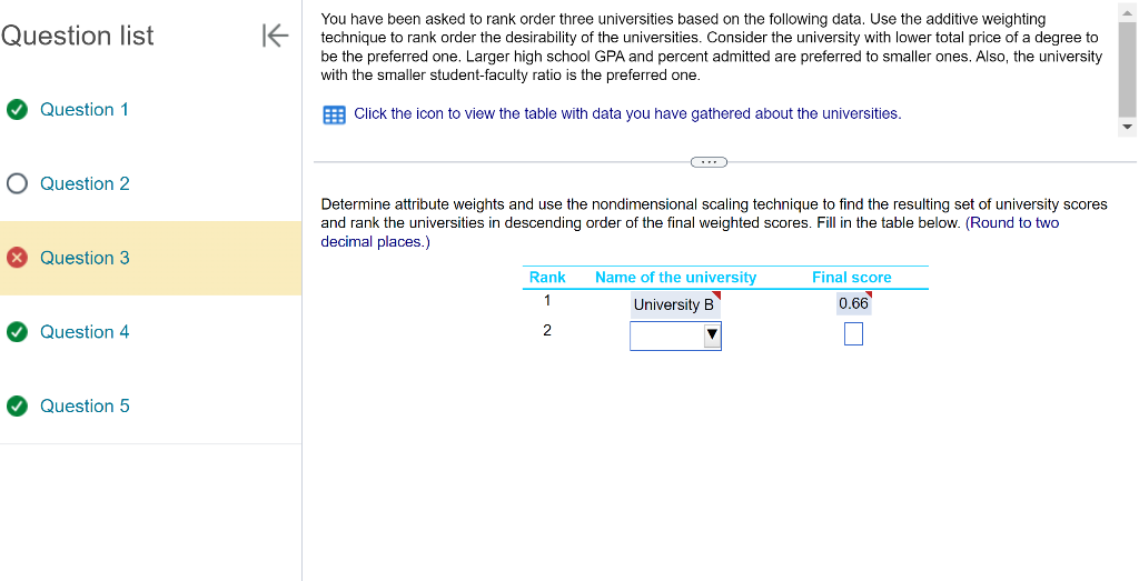 You have been asked to rank order three universities | Chegg.com