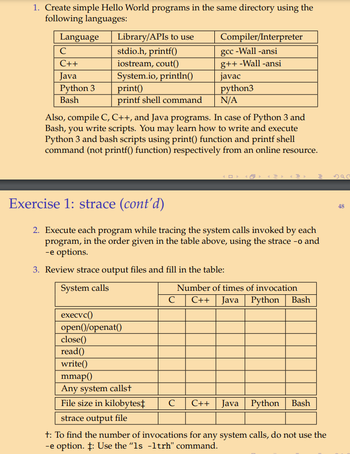 In this exercise, students will use the strace(1) | Chegg.com