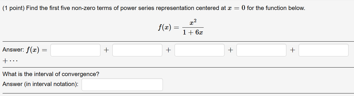 Solved (1 ﻿point) ﻿Find the first five non-zero terms of | Chegg.com