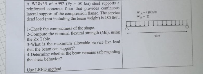 Solved A W18x35 of A992 (Fy 50 ksi) steel supports a | Chegg.com