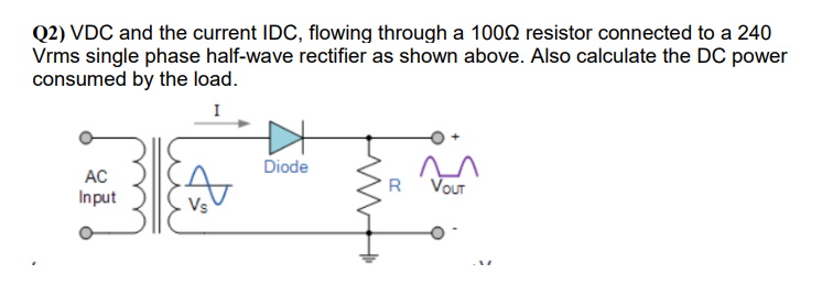 Solved Q2) VDC and the current IDC, flowing through a 10022 | Chegg.com