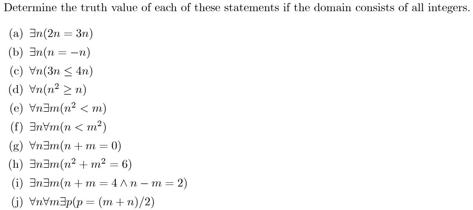 Solved Determine the truth value of each of these statements | Chegg.com