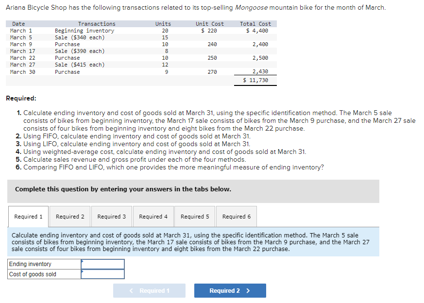 Required: 1. Calculate ending inventory and cost of | Chegg.com