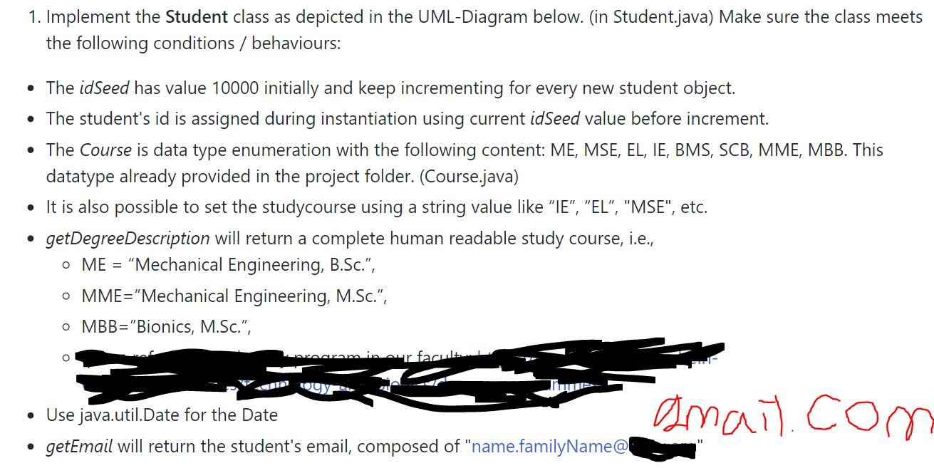 Solved 1. Implement the Student class as depicted in the | Chegg.com