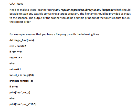 C/C++/ Java Need to make a lexical scanner using any | Chegg.com