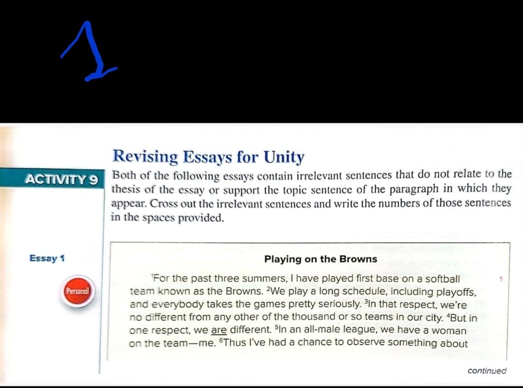 Solved 1 ACTIVITY 9 Essay 1 Personal Revising Essays for | Chegg.com