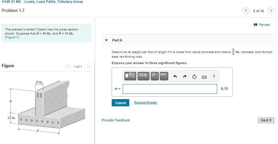 Solved BI Review The precast inverted T-beam has the cross | Chegg.com