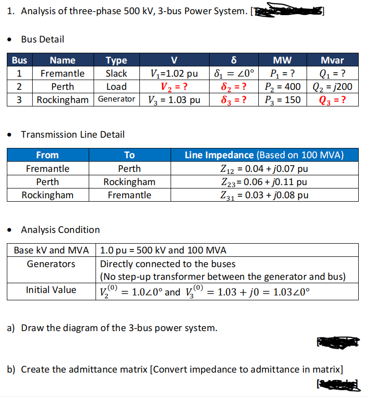Solved 1. Analysis of three-phase 500 kV, 3-bus Power | Chegg.com