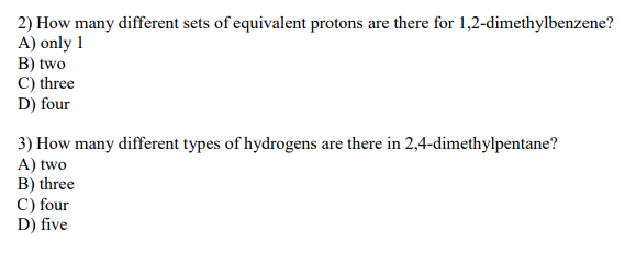 Solved 2) How many different sets of equivalent protons are | Chegg.com