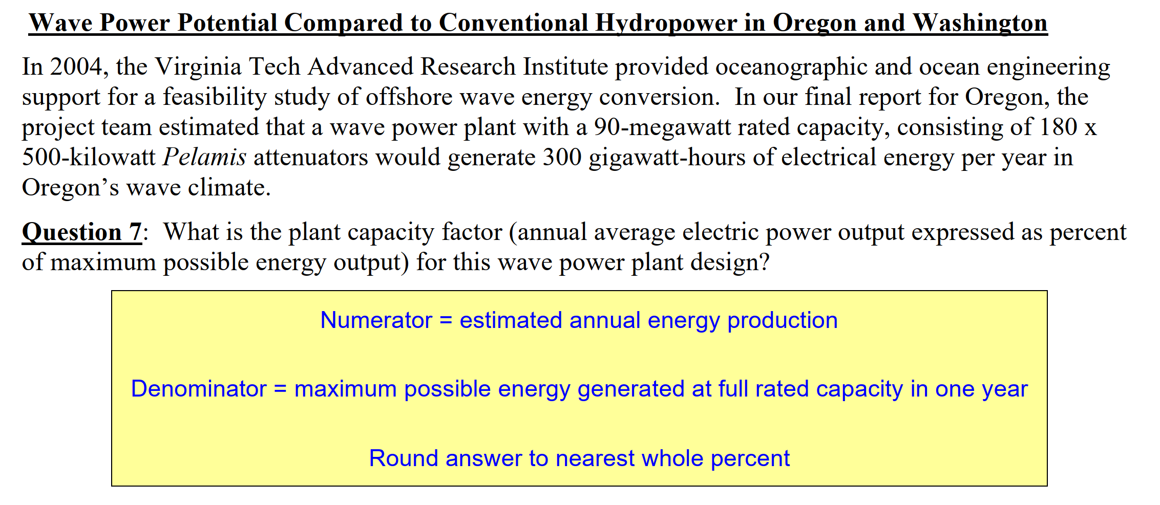 Solved Wave Power Potential Compared to Conventional | Chegg.com