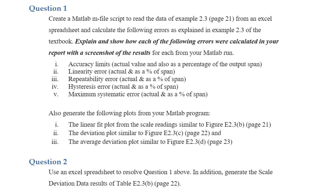 Question 1 Create A Matlab M File Script To Read The 