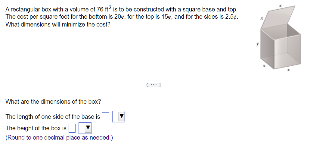 Solved A rectangular box with a volume of 76ft3 ﻿is to be | Chegg.com