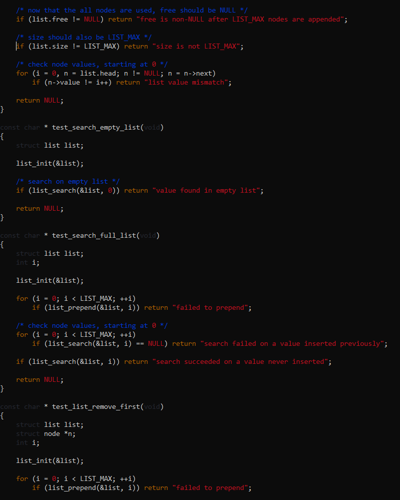 Solved The provided list.c file contains a number of test | Chegg.com