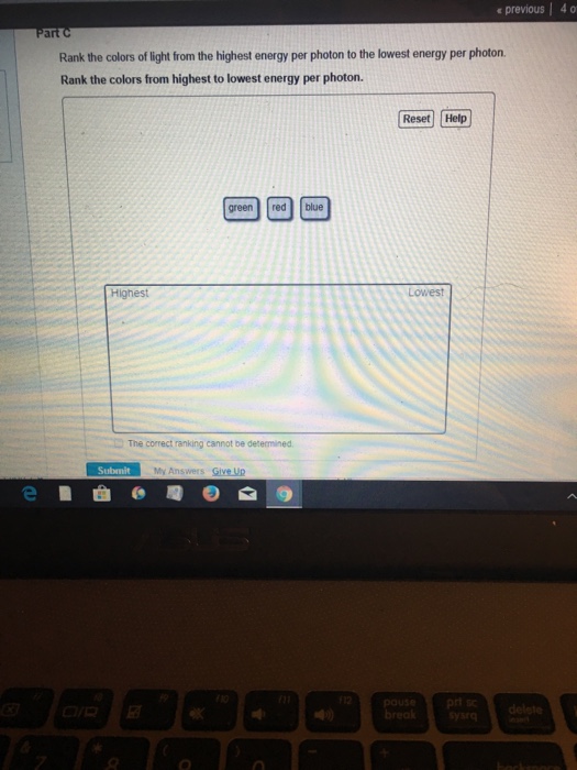 Solved e previous | 4 art Rank the colors of light from the | Chegg.com