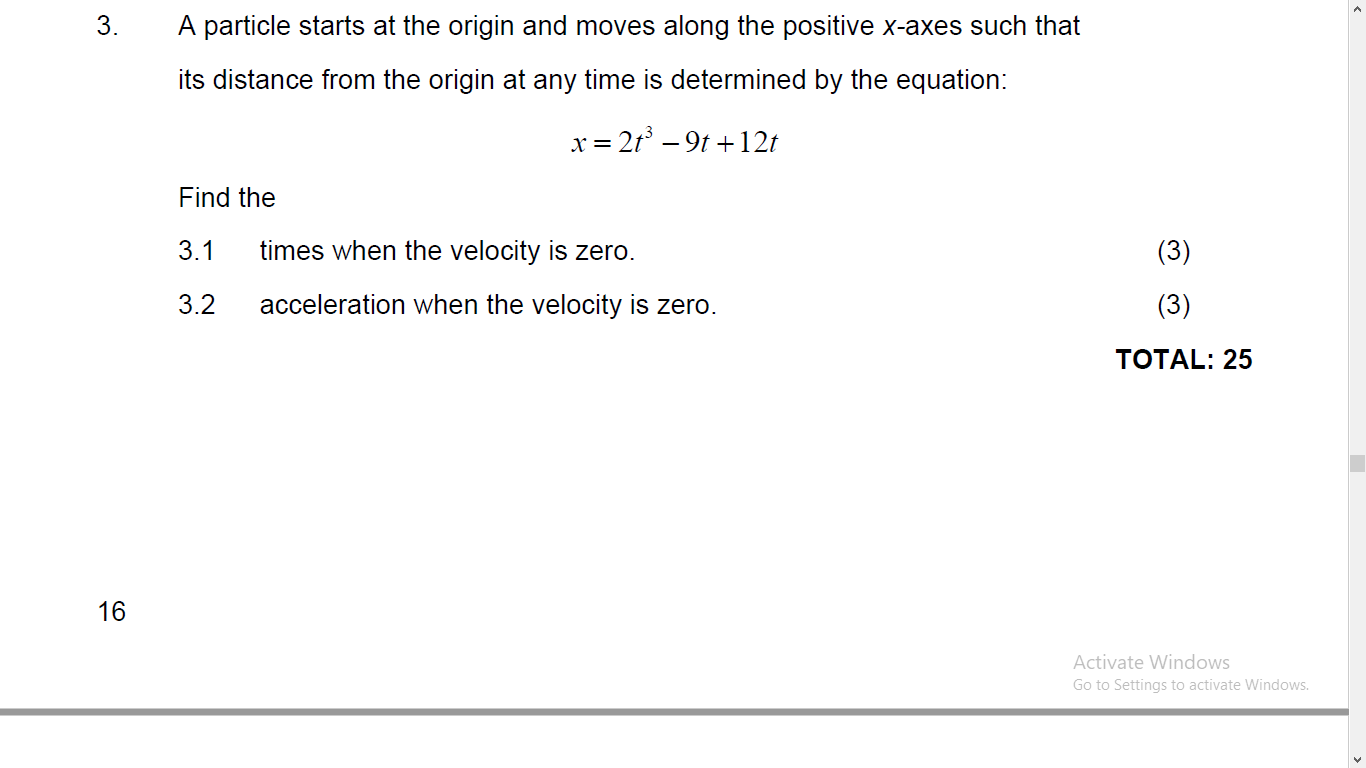 Solved 3. A particle starts at the origin and moves along | Chegg.com