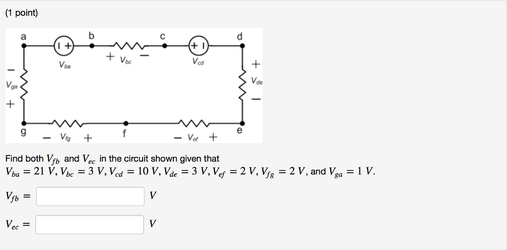 Solved (1 point) +I Voc Find both Vfi and Vec in the circuit | Chegg.com