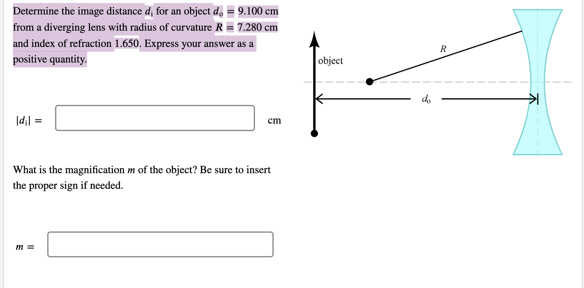 Solved = Determine the image distance d; for an object d. | Chegg.com