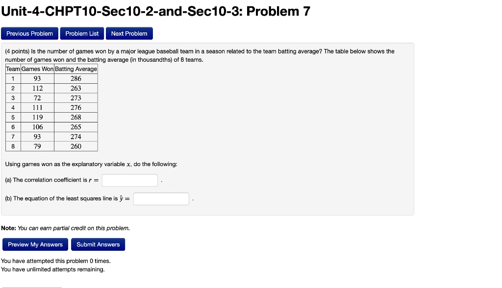 Solved (4 points) Is the number of games won by a major | Chegg.com