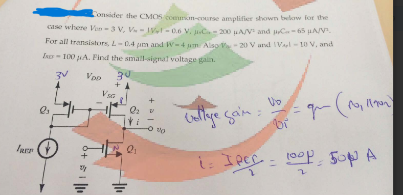 Solved Consider the CMOS common-course amplifier shown below | Chegg.com