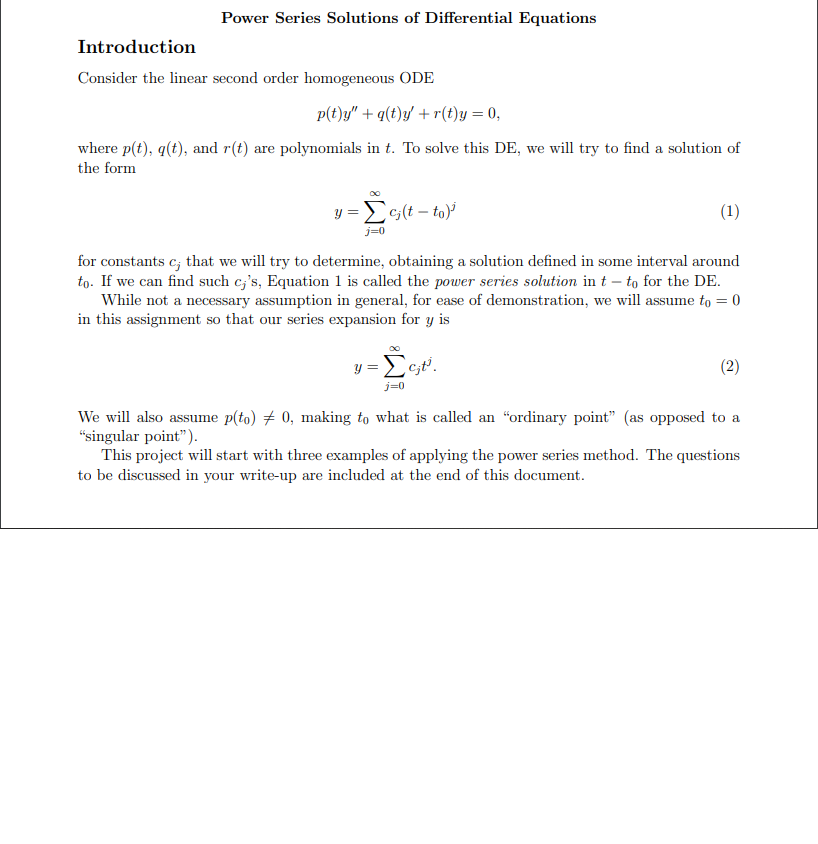 Solved Introduction Consider the linear second order | Chegg.com