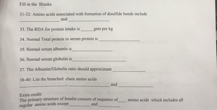 Solved Fill in the Blanks 31-32: Amino acids associated with | Chegg.com