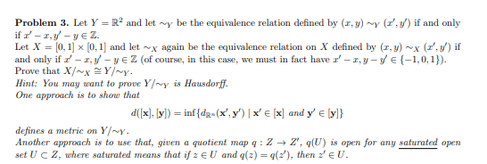 Problem 3. Let Y=R2 and let ∼Y be the equivalence | Chegg.com