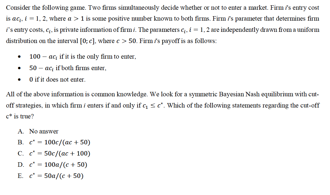 Consider the following game. Two firms simultaneously | Chegg.com