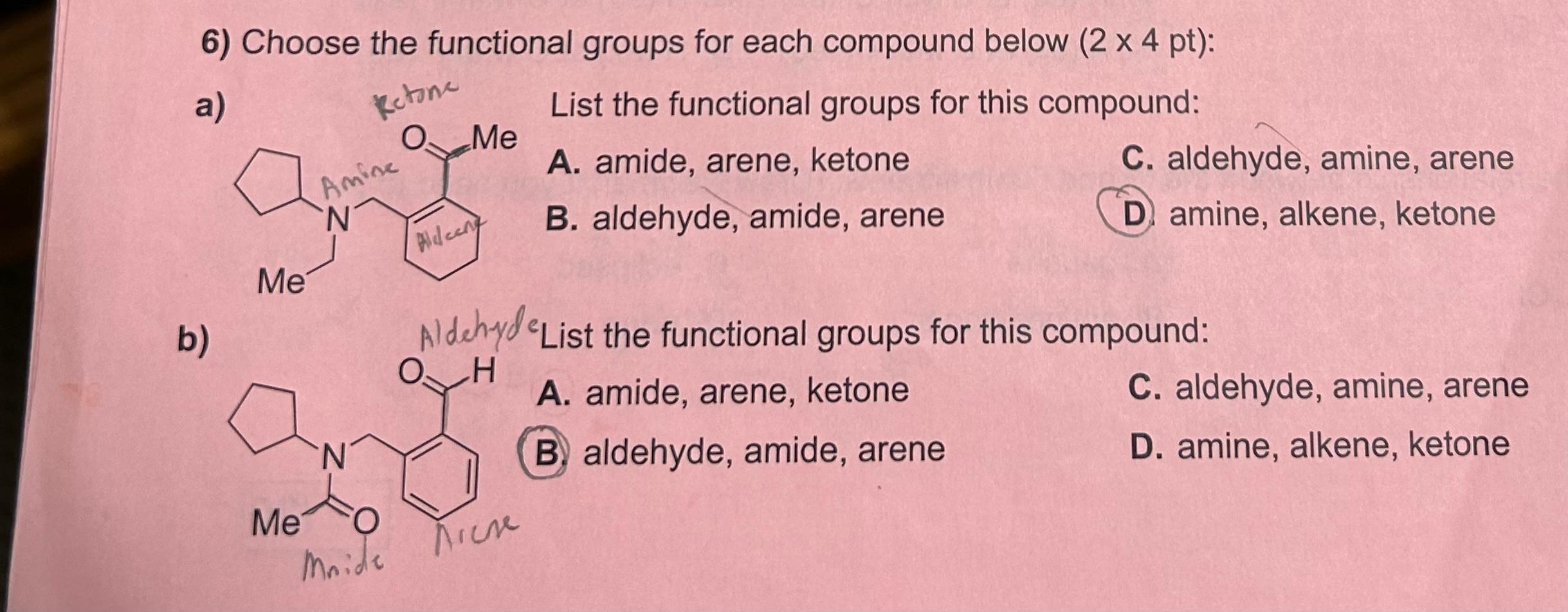 Solved 6) Choose the functional groups for each compound | Chegg.com