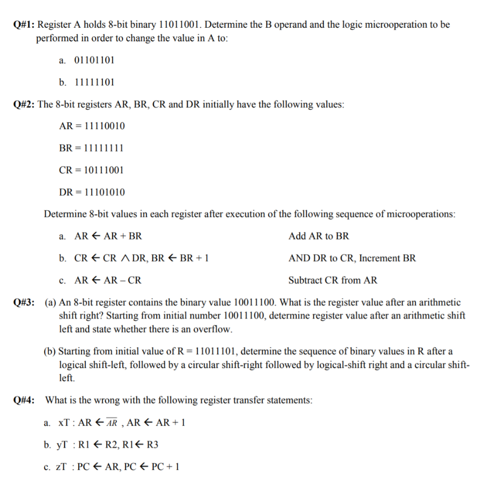 Solved Q#1: Register A holds 8-bit binary 11011001. | Chegg.com