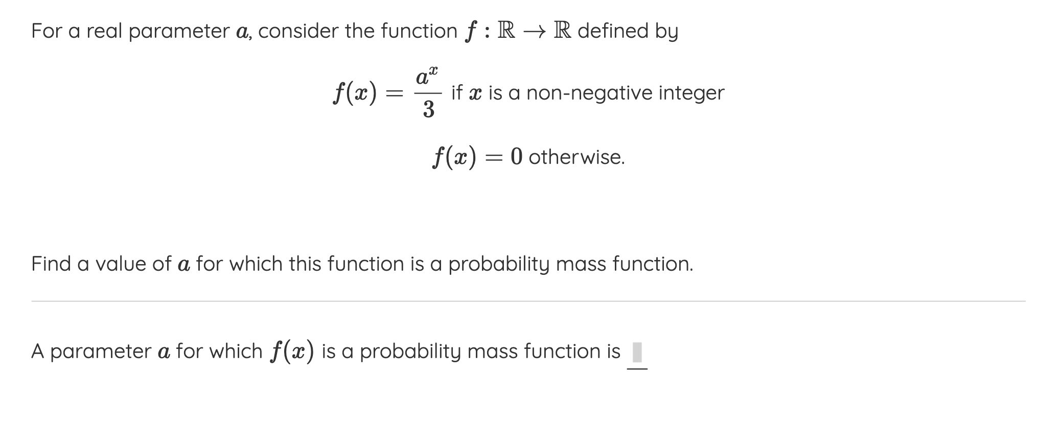 Solved For a real parameter a, consider the function f: R + | Chegg.com