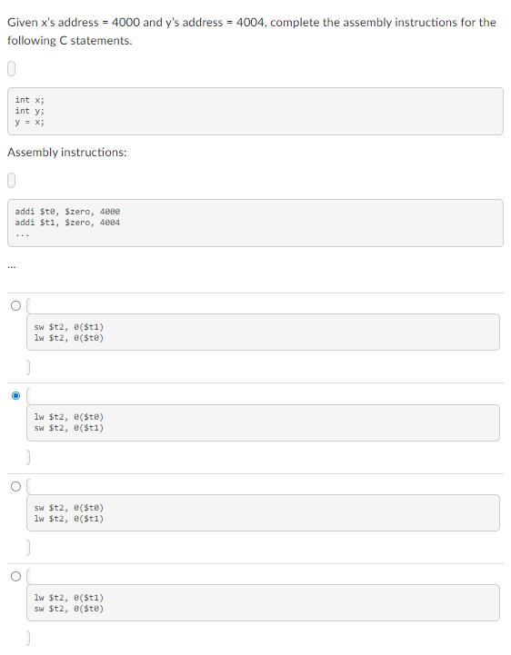 Solved Given x's address =4000 and y's address =4004, | Chegg.com