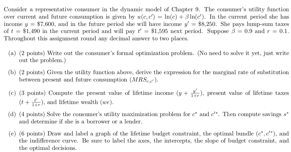 Solved Consider a representative consumer in the dynamic | Chegg.com