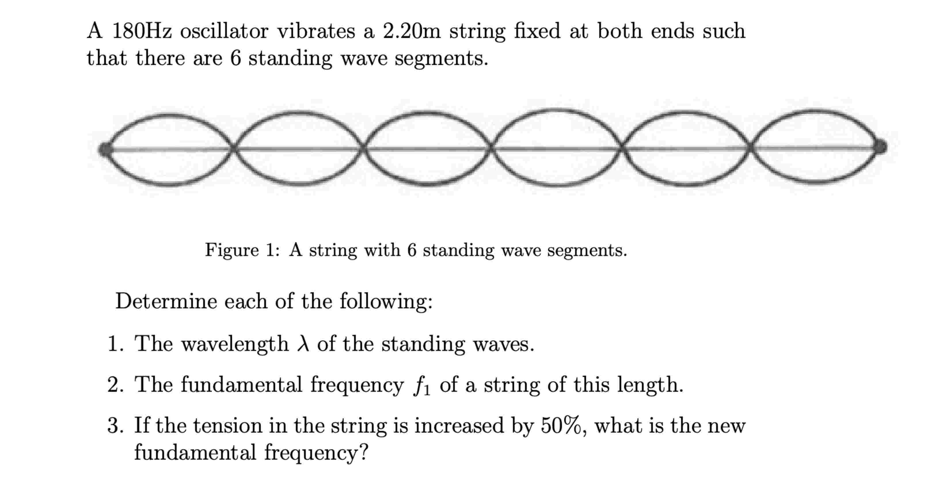 Solved A 180 ﻿Hz oscillator vibrates a 2.20 ﻿m string fixed | Chegg.com