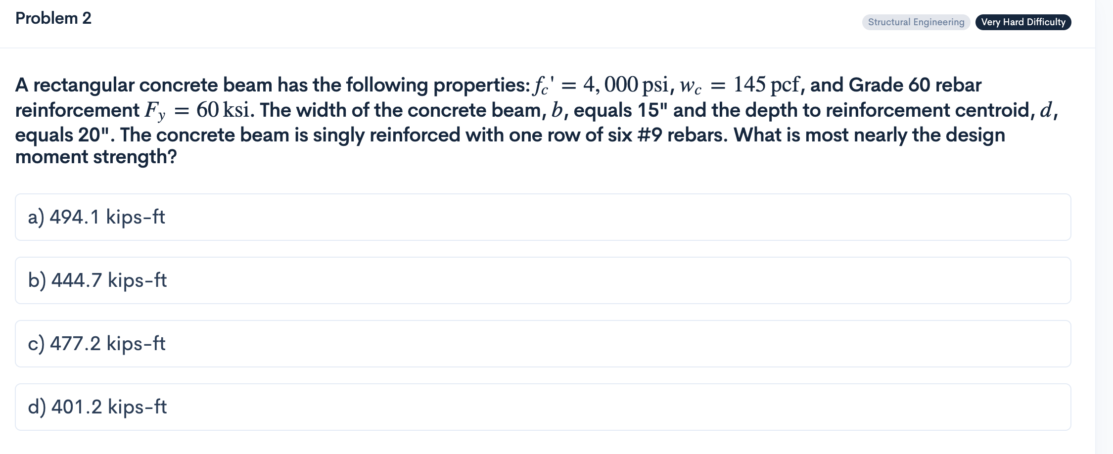 Solved A rectangular concrete beam has the following | Chegg.com
