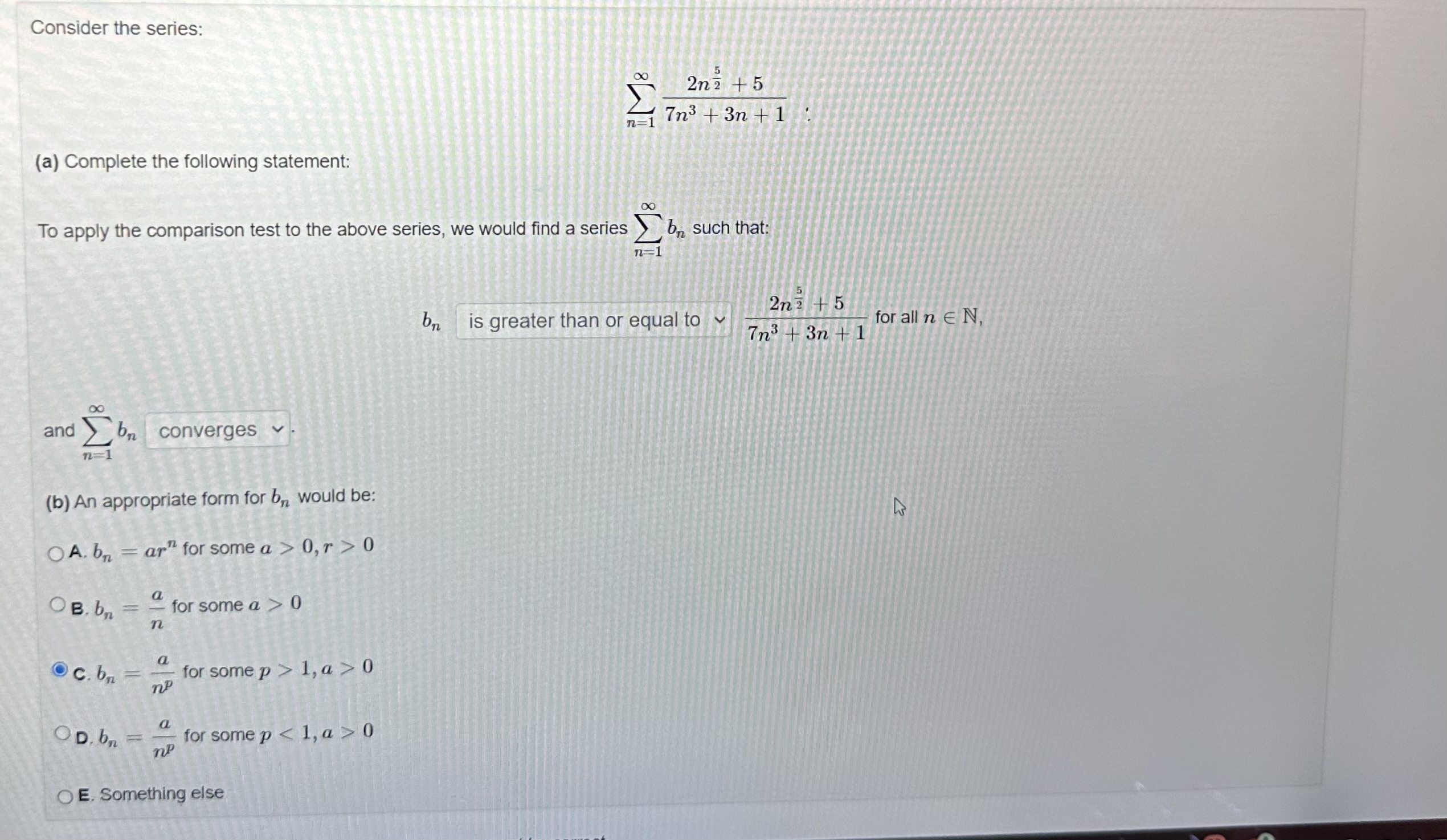 Solved Consider the series \\[ \\sum_{n=1}^{\\infty} | Chegg.com
