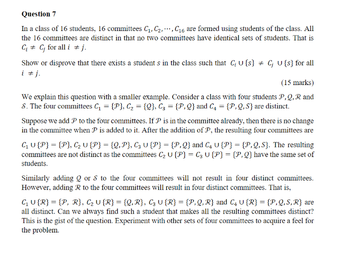Question 7 In a class of 16 students, 16 committees | Chegg.com