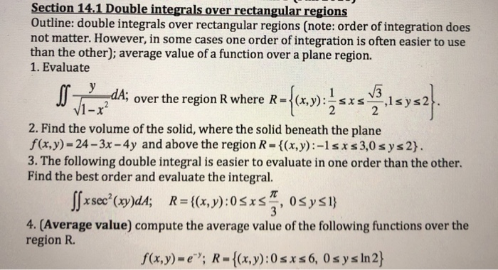 Solved Section 14.1 Double integrals over rectangular | Chegg.com