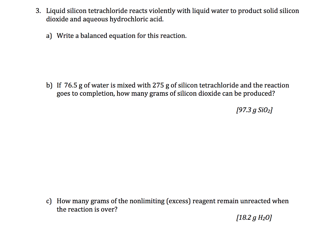 Solved Liquid silicon tetrachloride reacts violently with | Chegg.com